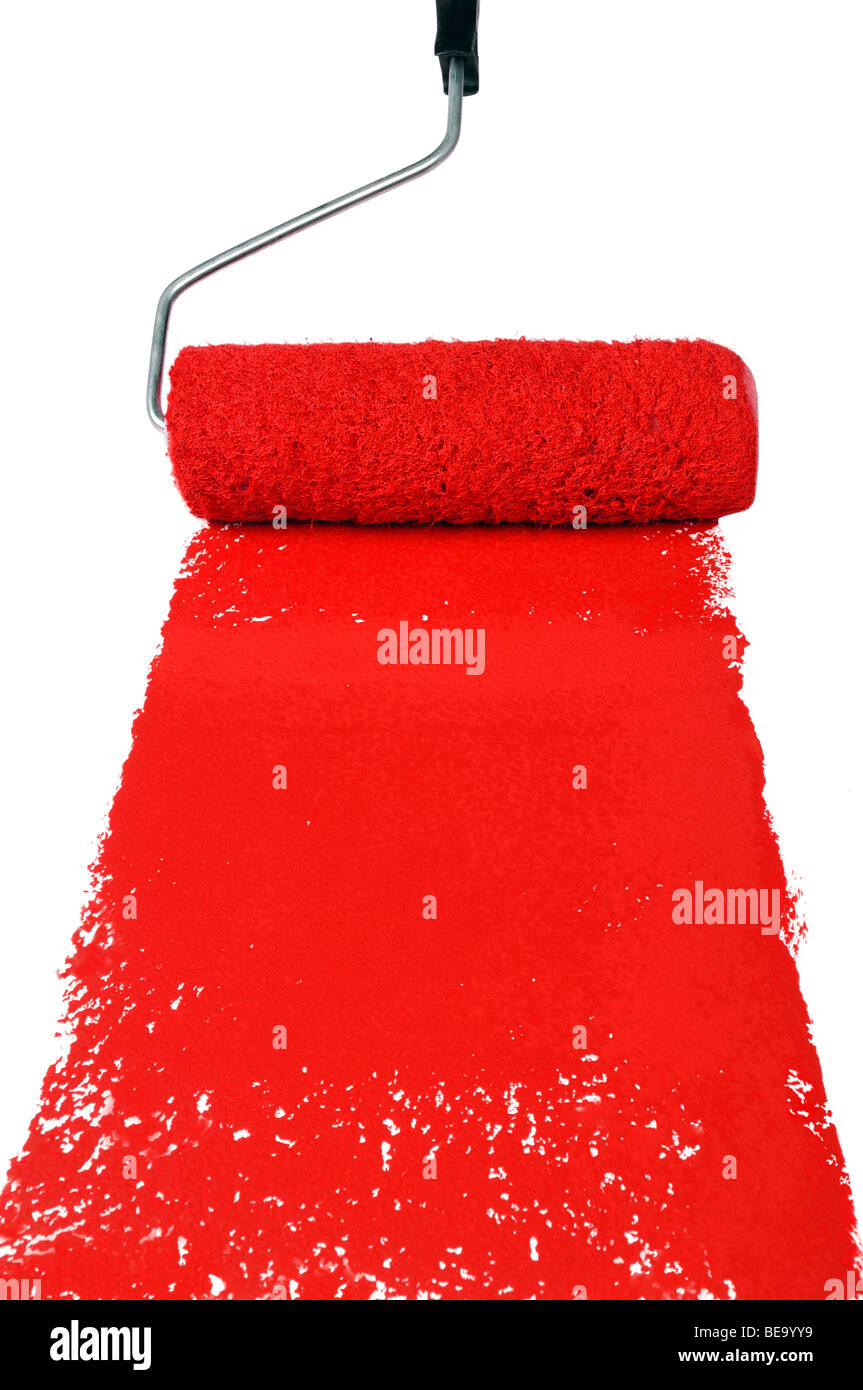 Paint roller With red paint isolated over white background Stock Photo ...