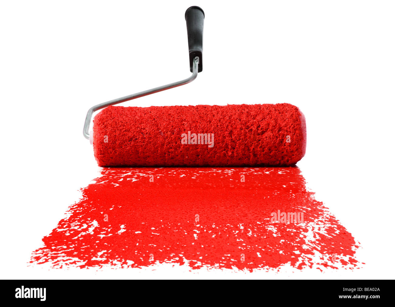 Paint roller With red paint isolated over white background Stock Photo ...