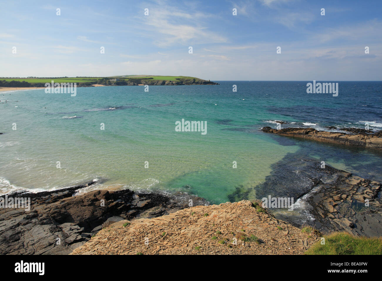 Glorious late summer/early autumn day at Harlyn Bay, surfers/beachgoers ...