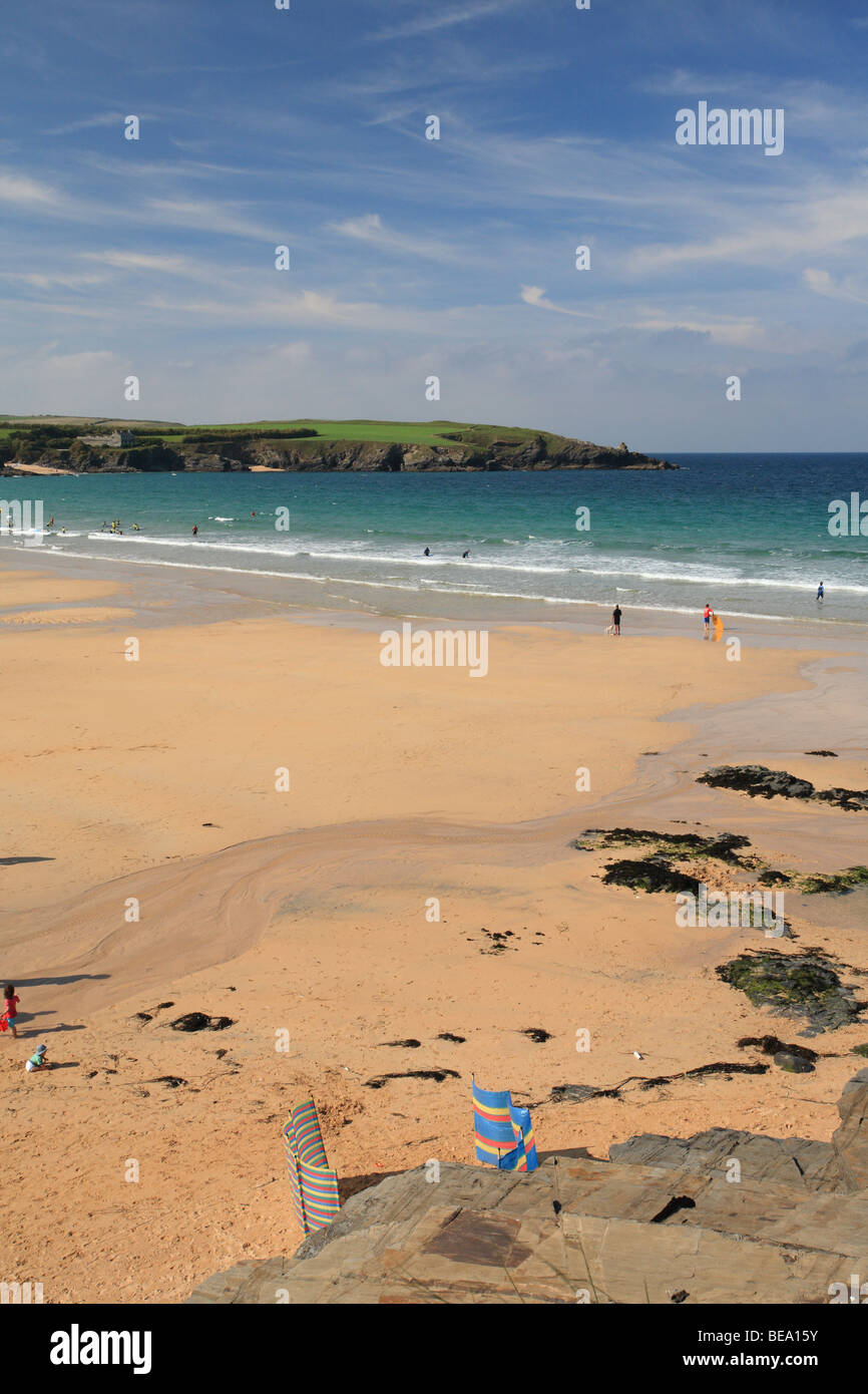 Glorious late summer/early autumn day at Harlyn Bay, surfers/beachgoers ...