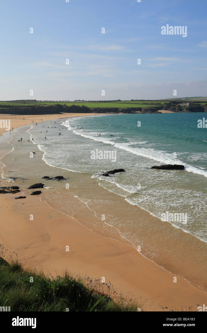 Glorious late summer/early autumn day at Harlyn Bay, surfers/beachgoers ...