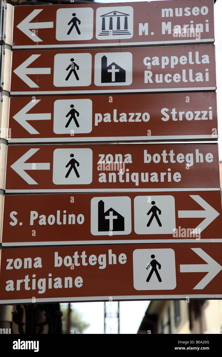 Street sign showing direction to attractions in Florence Italy Stock ...