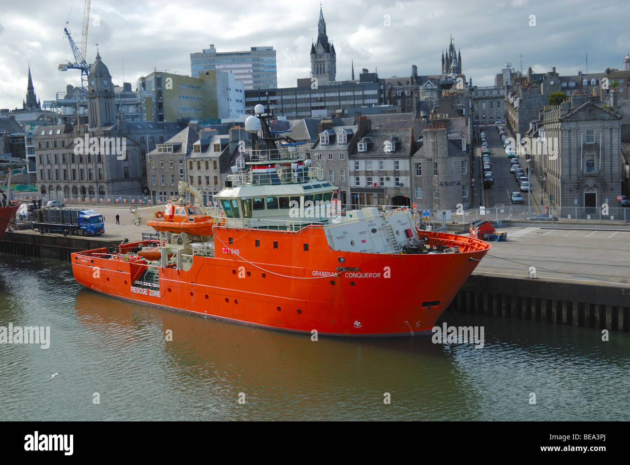 Oil rig supply boat, Aberdeen harbour, Scotland Stock Photo - Alamy