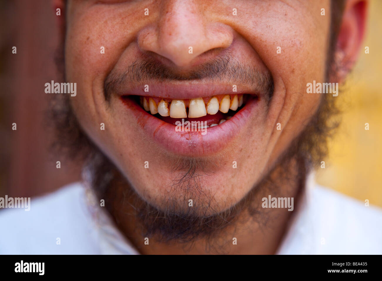 Muslim man chewing beetle nut or paan in Pandua in Bengal State India ...