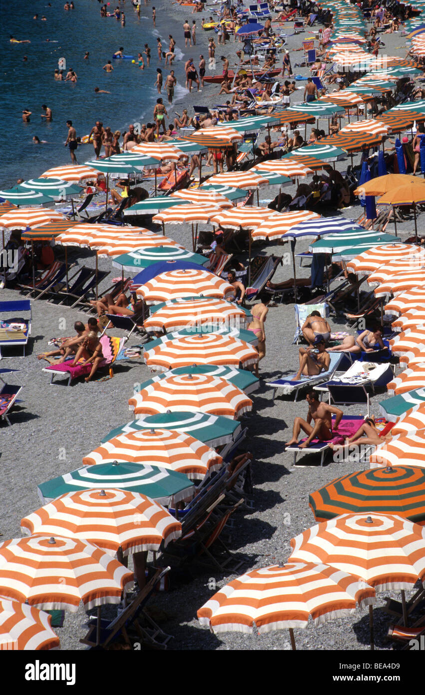 Umbrellas on the Beach of Monterosso al Mare, Cinque Terre, Italy Stock Photo - Alamy