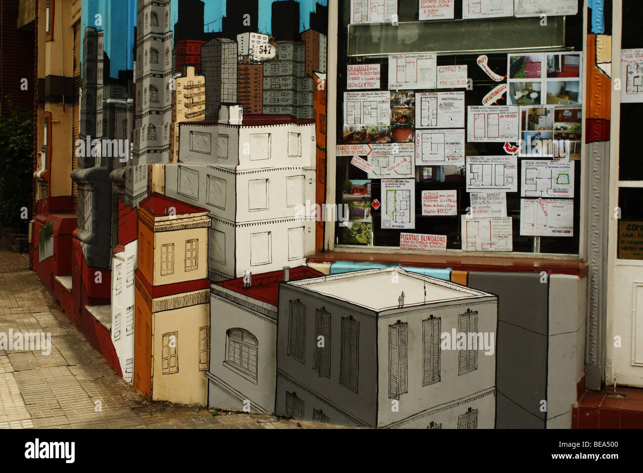 A wall painted resembling a cityscape Stock Photo - Alamy