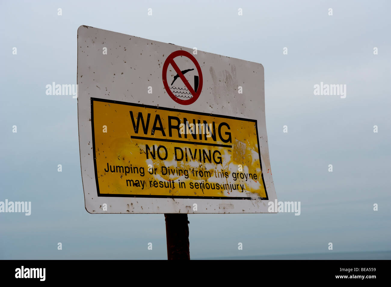 life guard station, warning sign at beach Stock Photo - Alamy