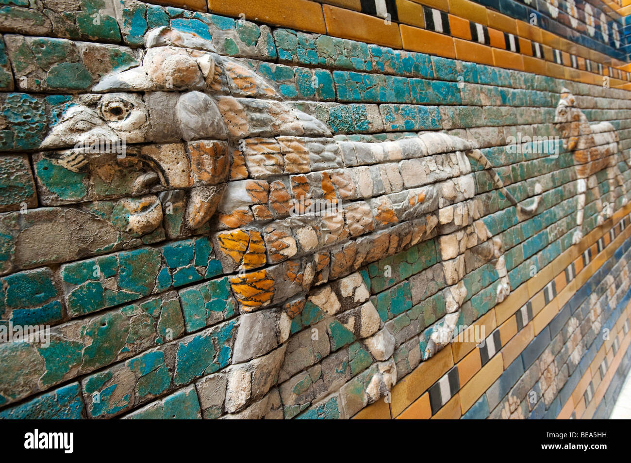 Lion mosaic on wall of Processional Way in Pergamon Museum on ...