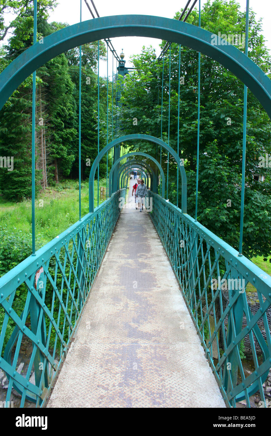 The suspension bridge over the River Tummel in Pitlochry, Perth and ...