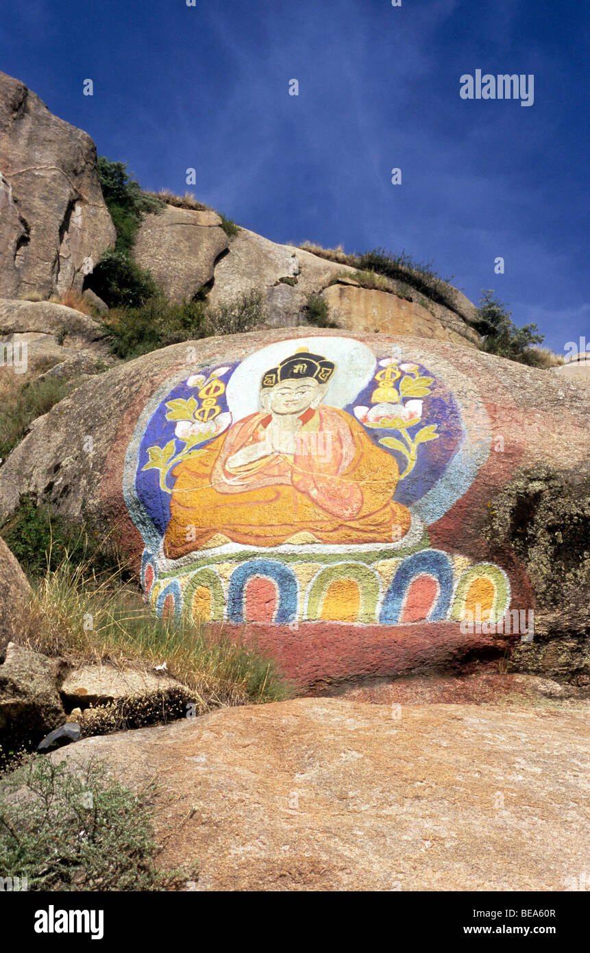Tibet: painted rock Stock Photo - Alamy