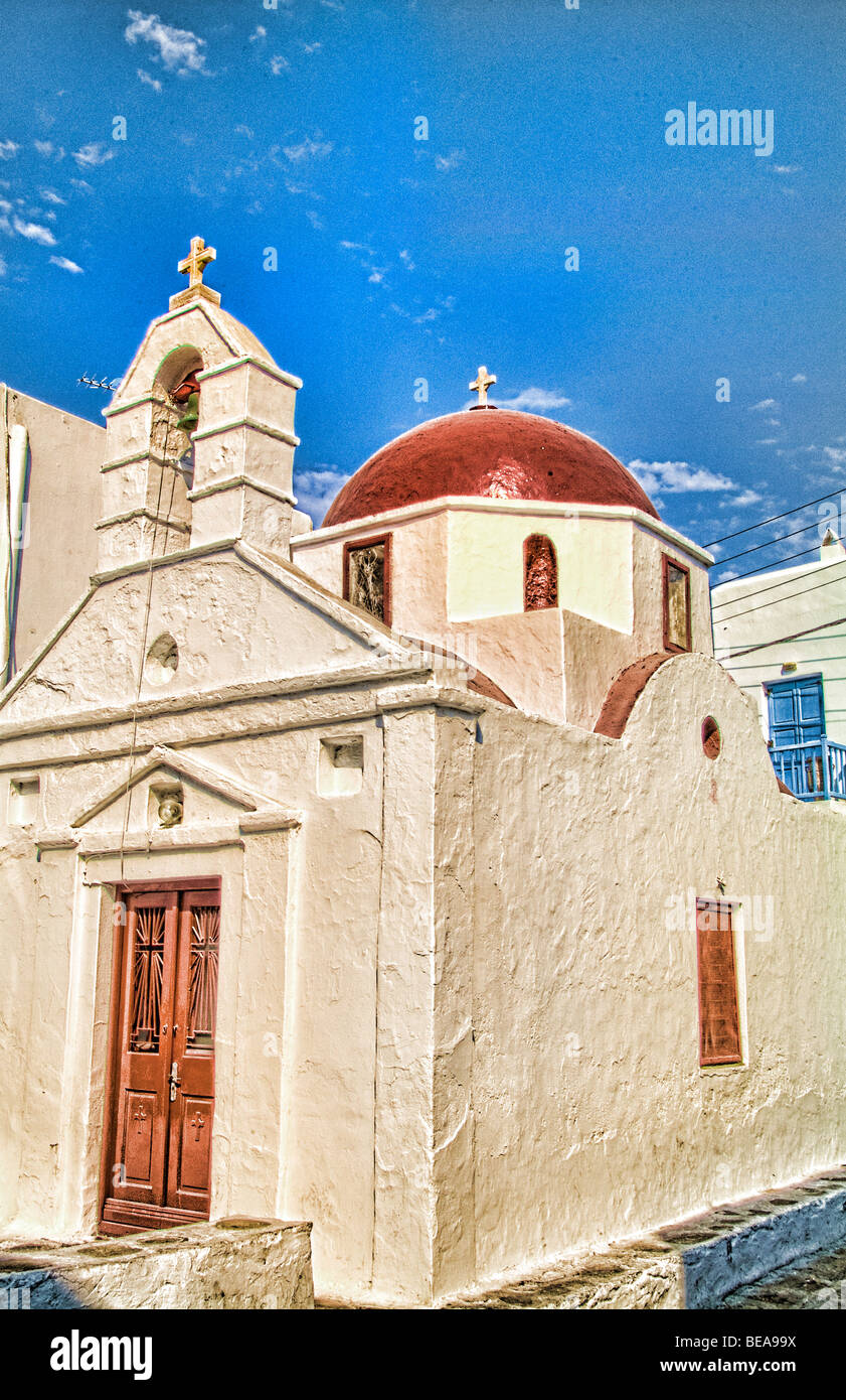 Beautiful white building church in beautiful island of Mykonos Greece ...