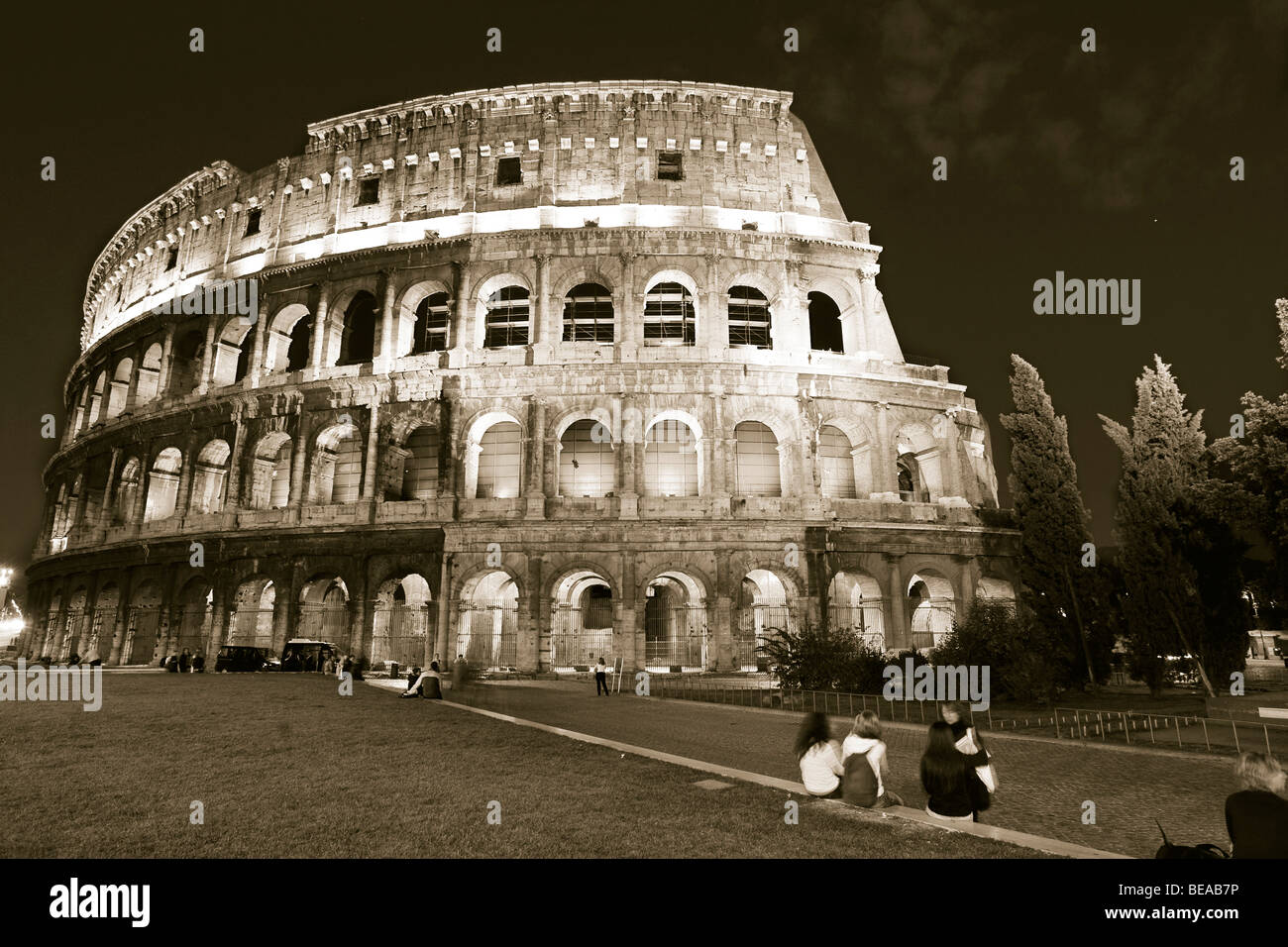 Colosseum at night Rome Italy black and white Stock Photo - Alamy
