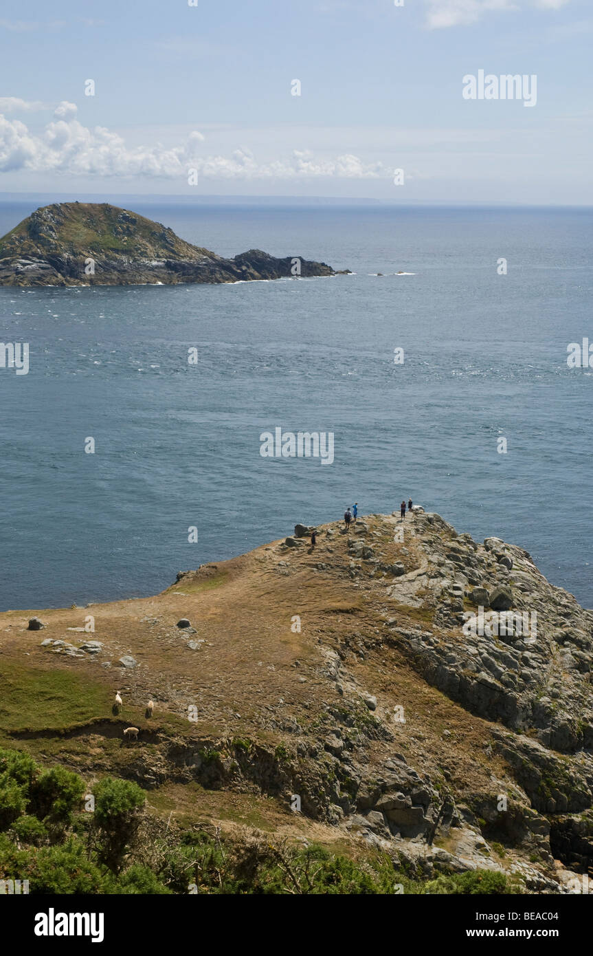 dh Baleine Bay LITTLE SARK SARK ISLAND Tourist family on southern ...