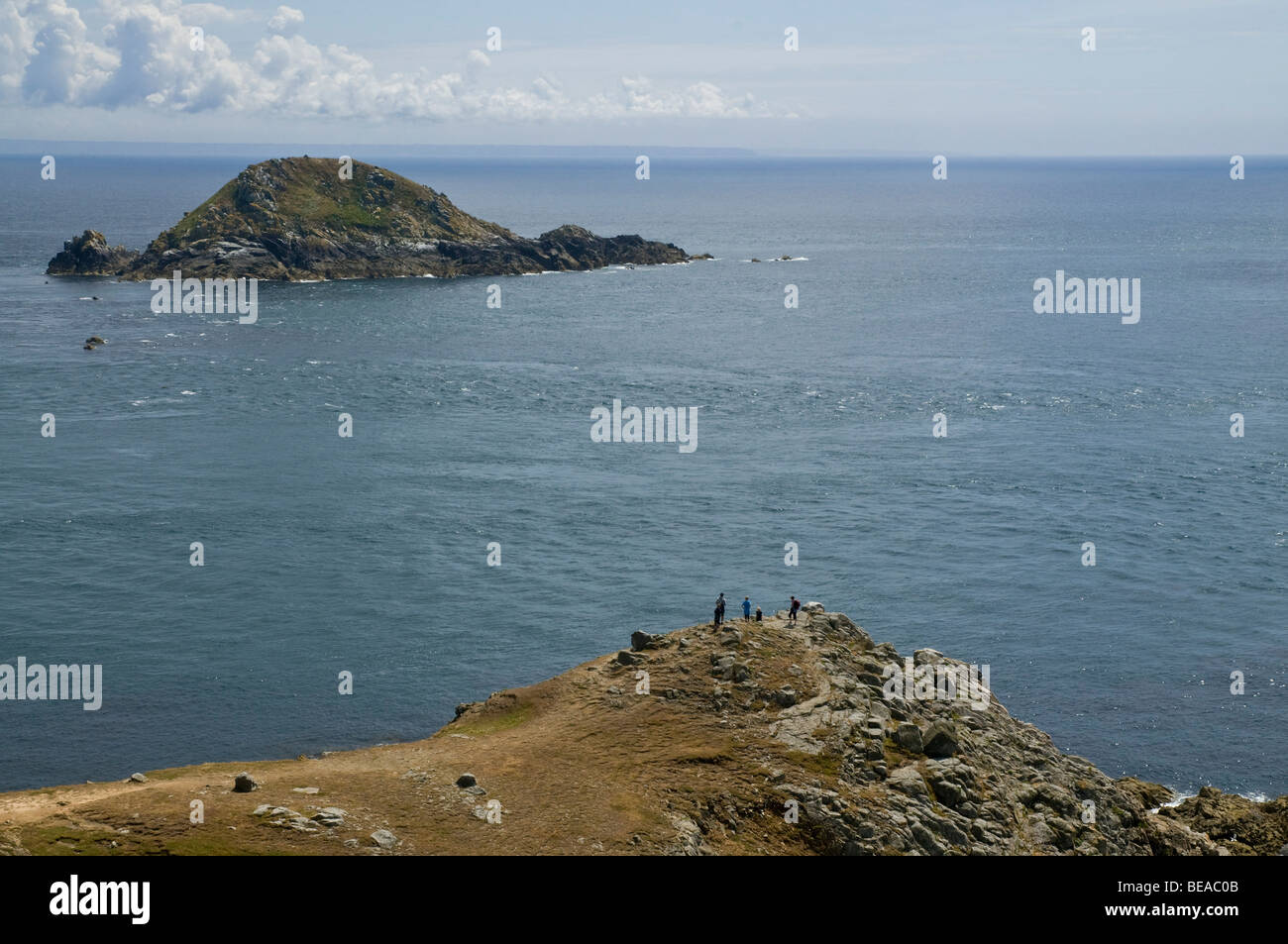 dh Baleine Bay LITTLE SARK SARK ISLAND Tourist family on southern ...