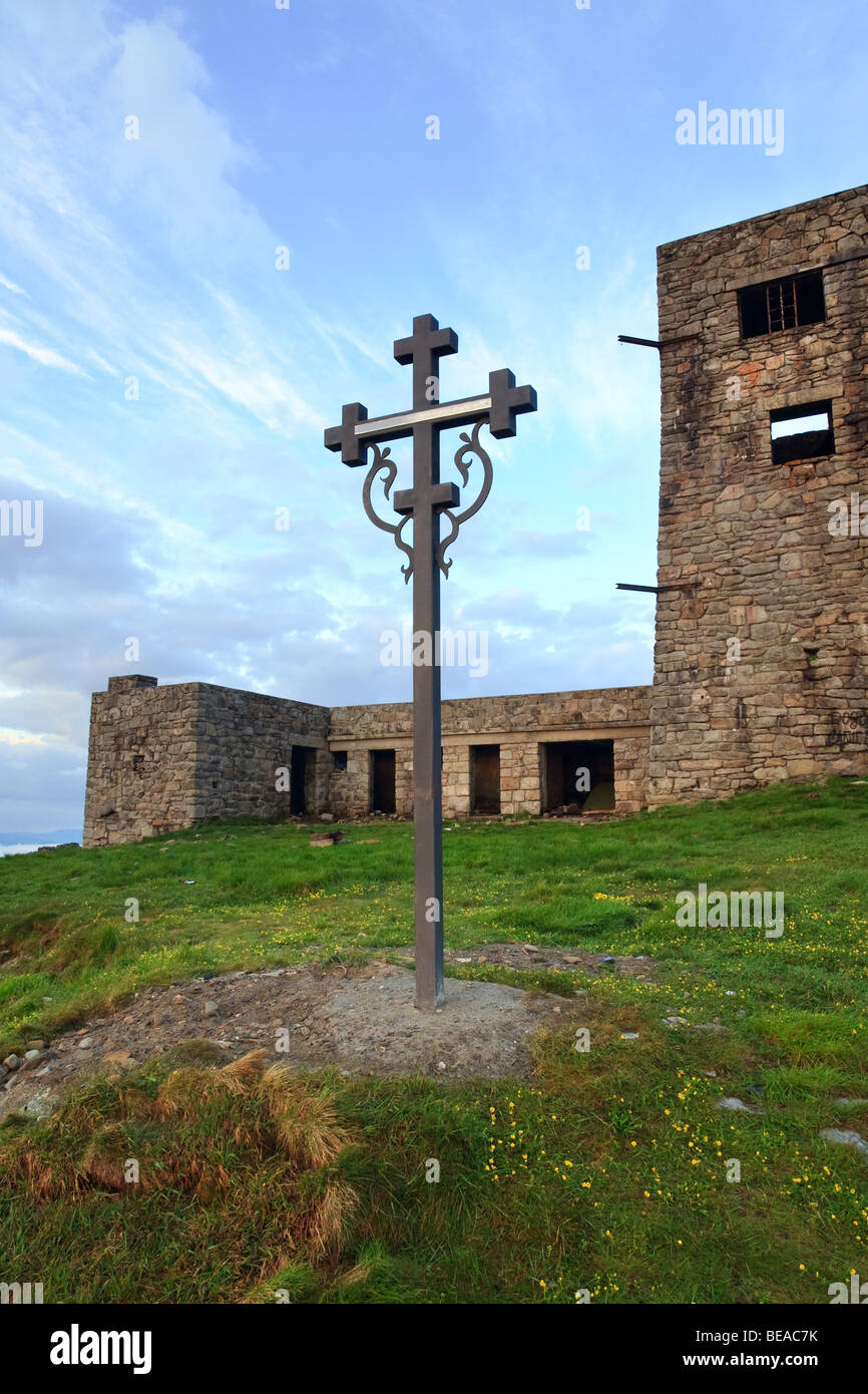 Summer sunrise observatory ruins view on Pip Ivan mountain top with ...