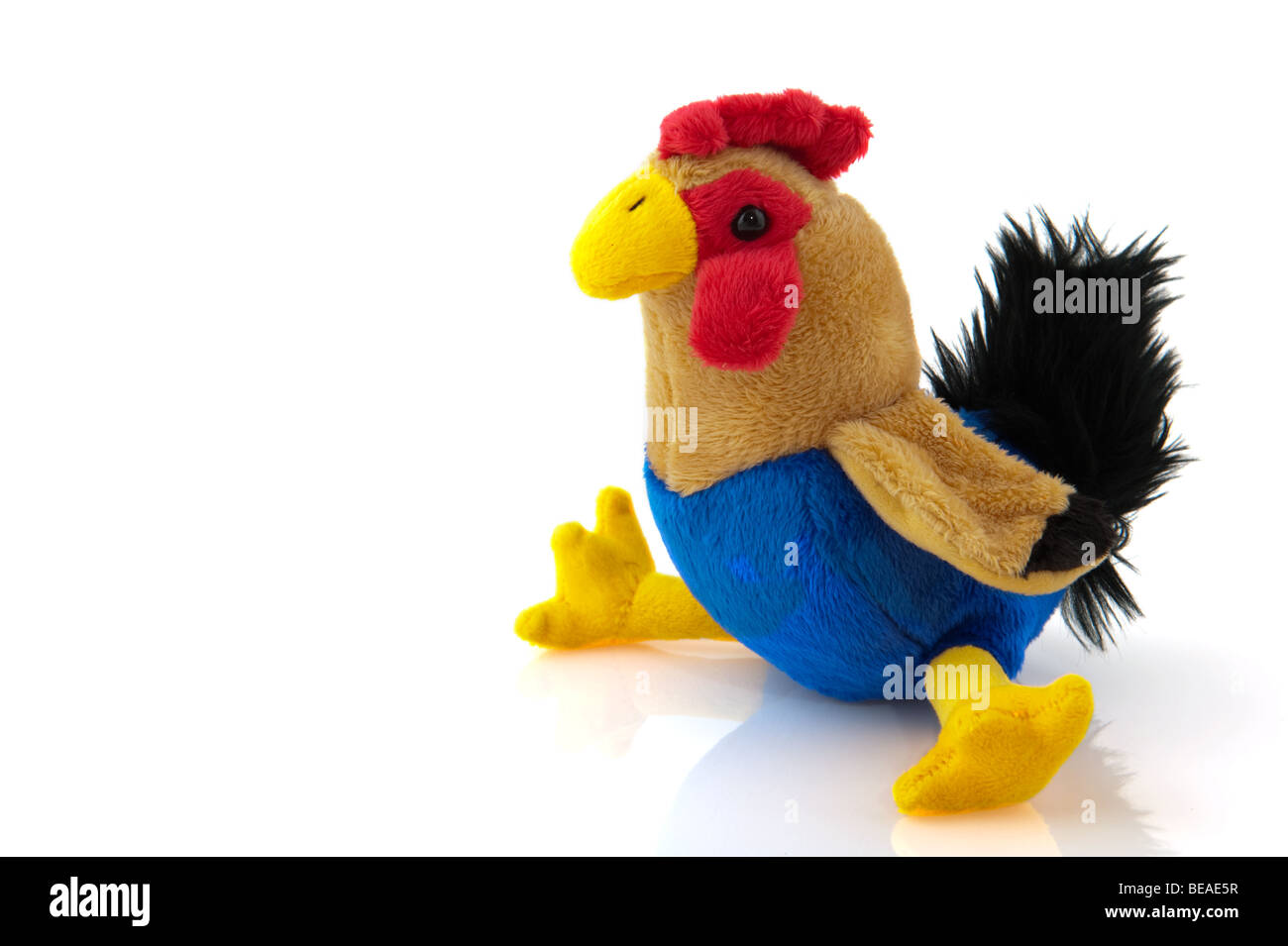 stuffed rooster sitting at the ground isolated over white Stock Photo ...
