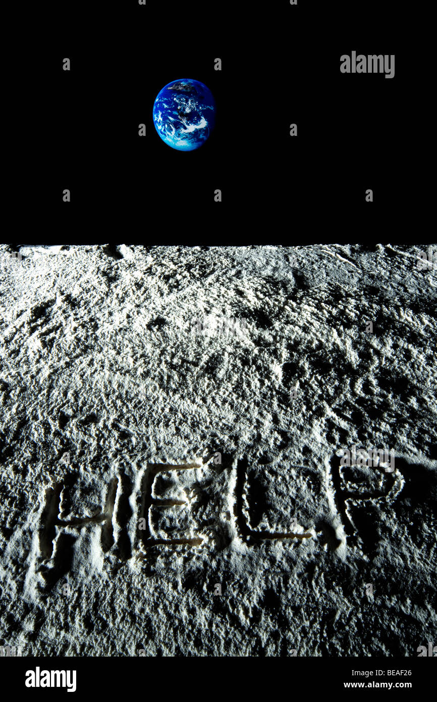 HELP message written on the surface on the moon Stock Photo - Alamy