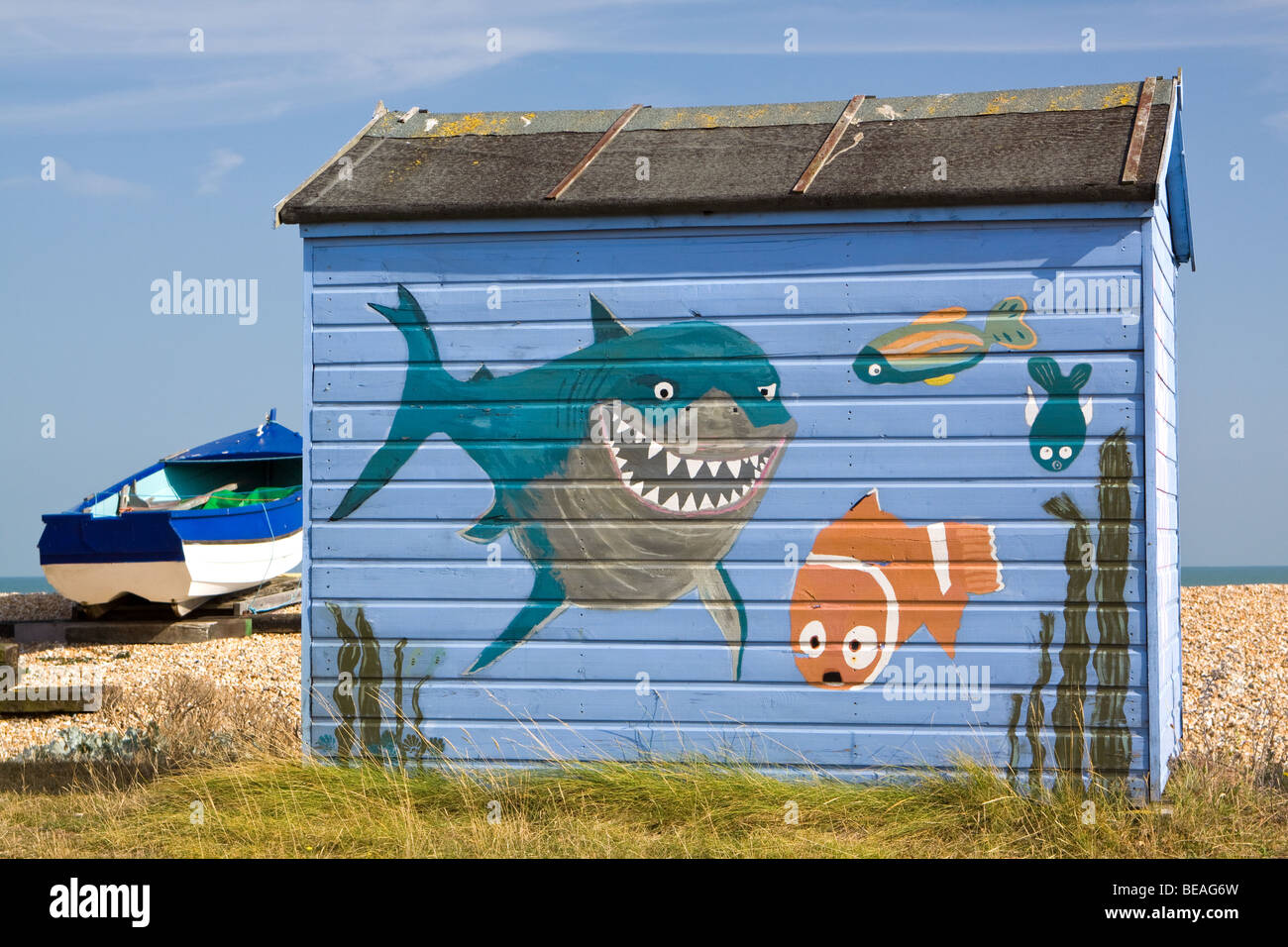 Colourful Beach Hut on Lydd Beach Stock Photo - Alamy