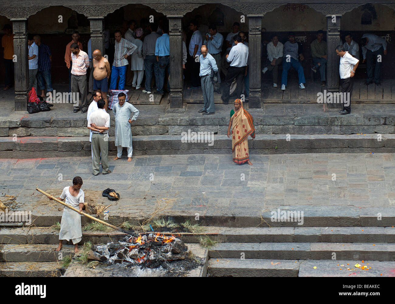 Gathering at a burning ghat at Pashupatinath, Kathmandu, Nepal. Bagmati ...