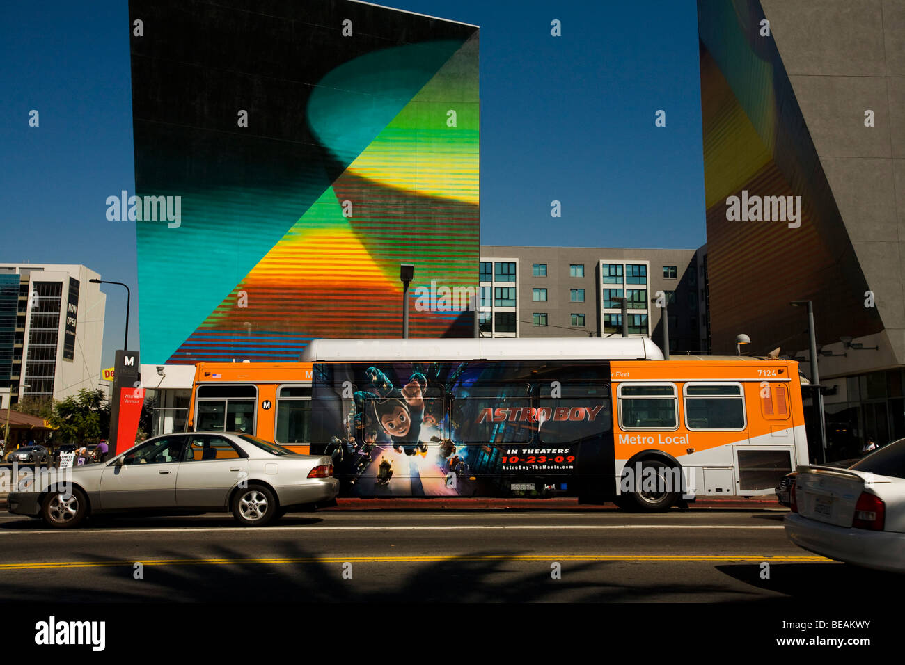 Traffic at the corner of Wilshire and Vermont. Los Angeles, California ...