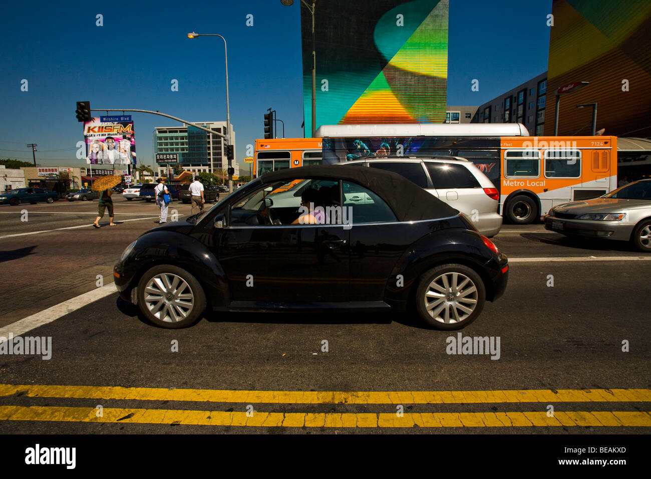 Traffic at the corner of Wilshire and Vermont. Los Angeles, California ...