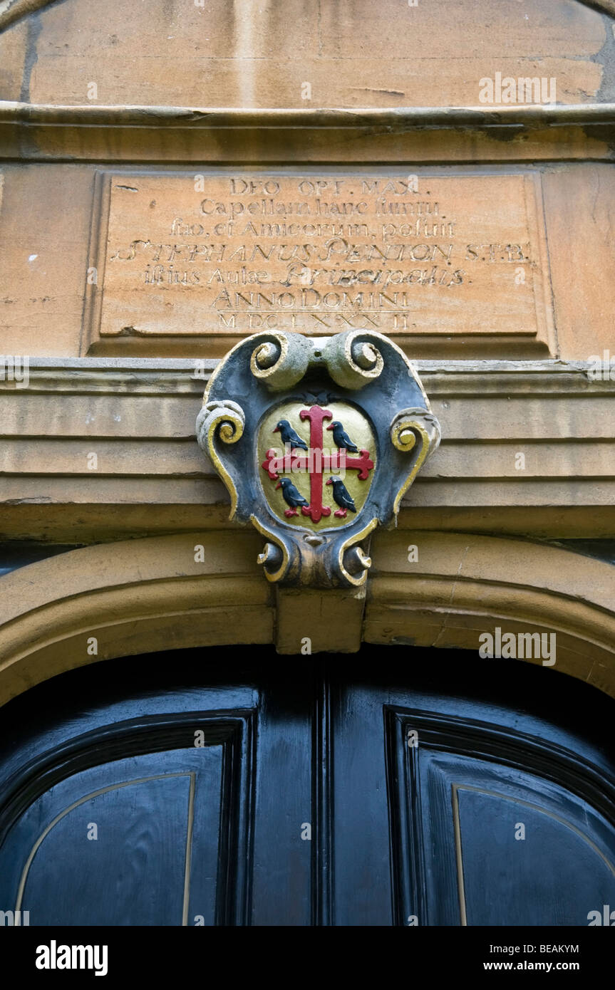 Close up of the coat of arms of St Edmund college Oxford University ...