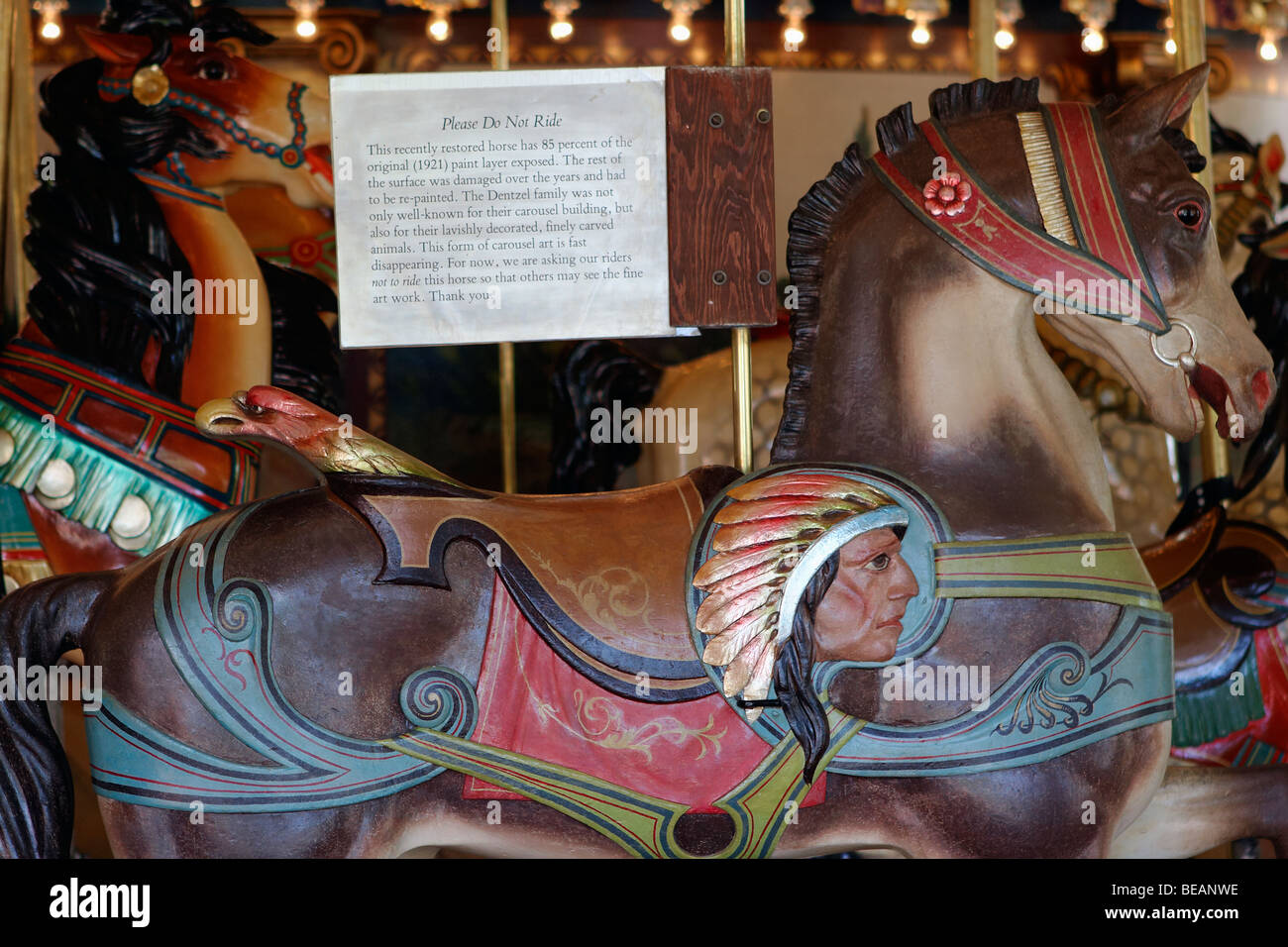 A menagerie horse with its original 1921 painted art on the carousel at ...