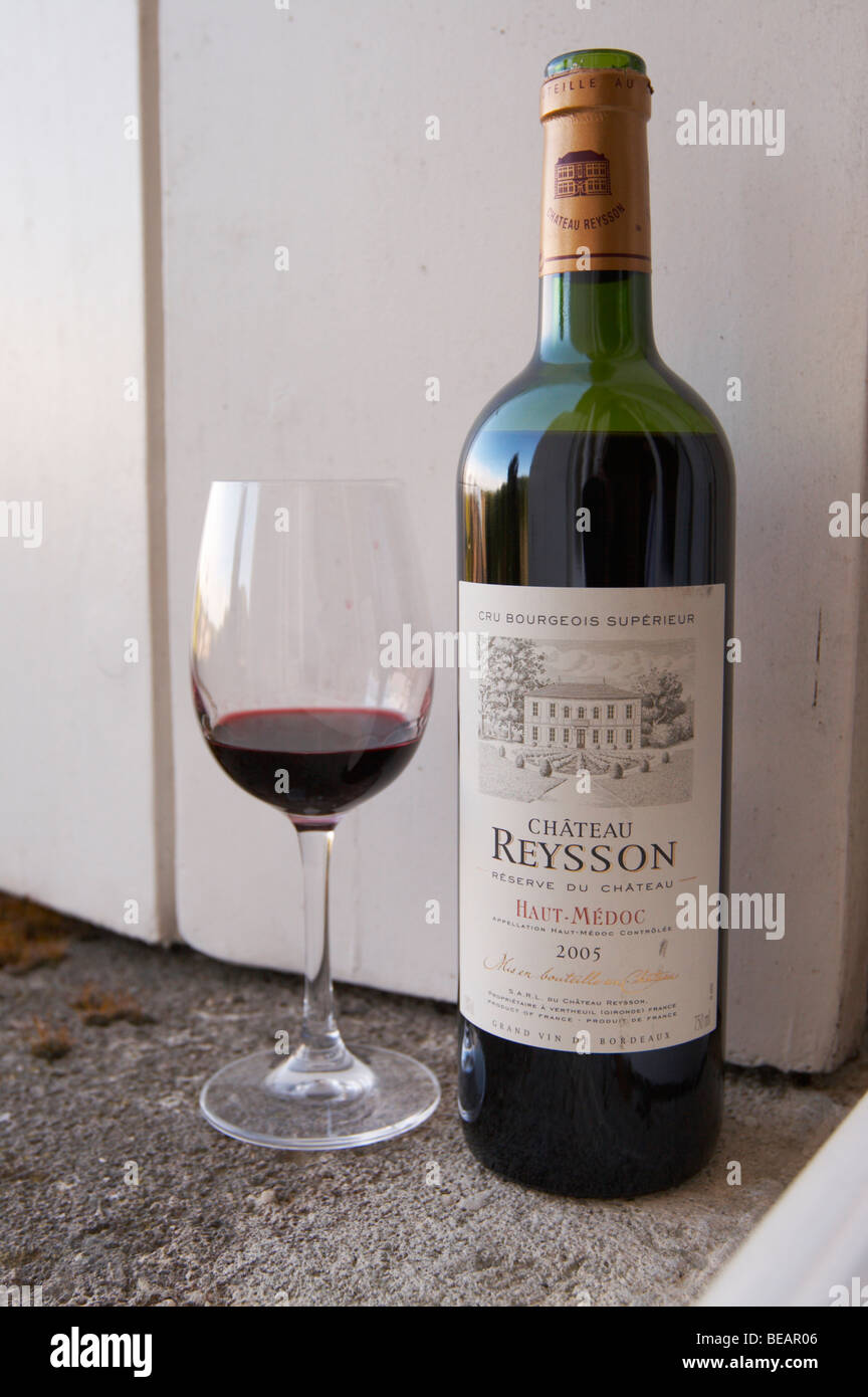 reserve 2005 with glass chateau reysson haut medoc bordeaux france ...