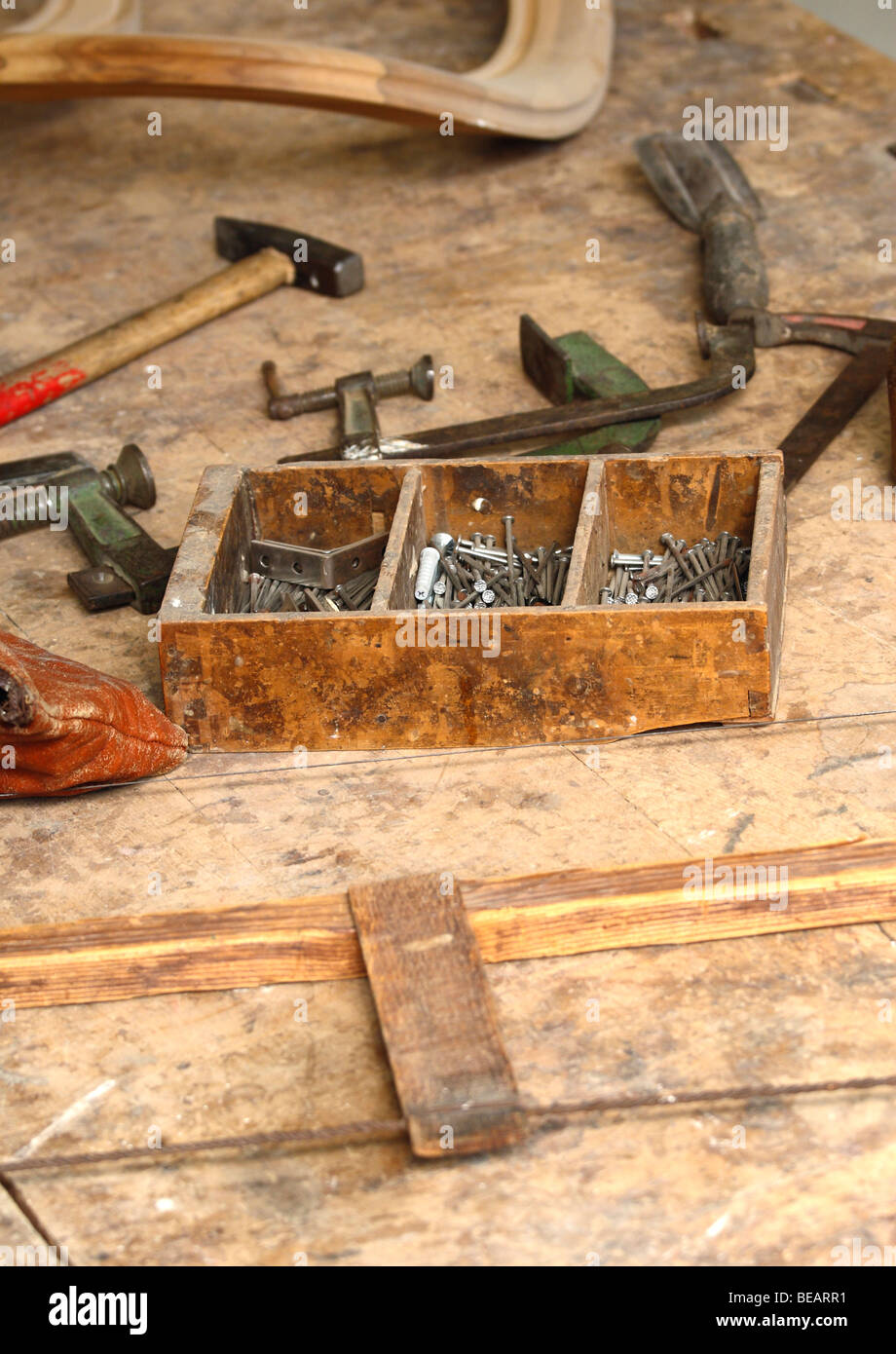 image of classic vintage old carpenter tools on work wood table Stock ...