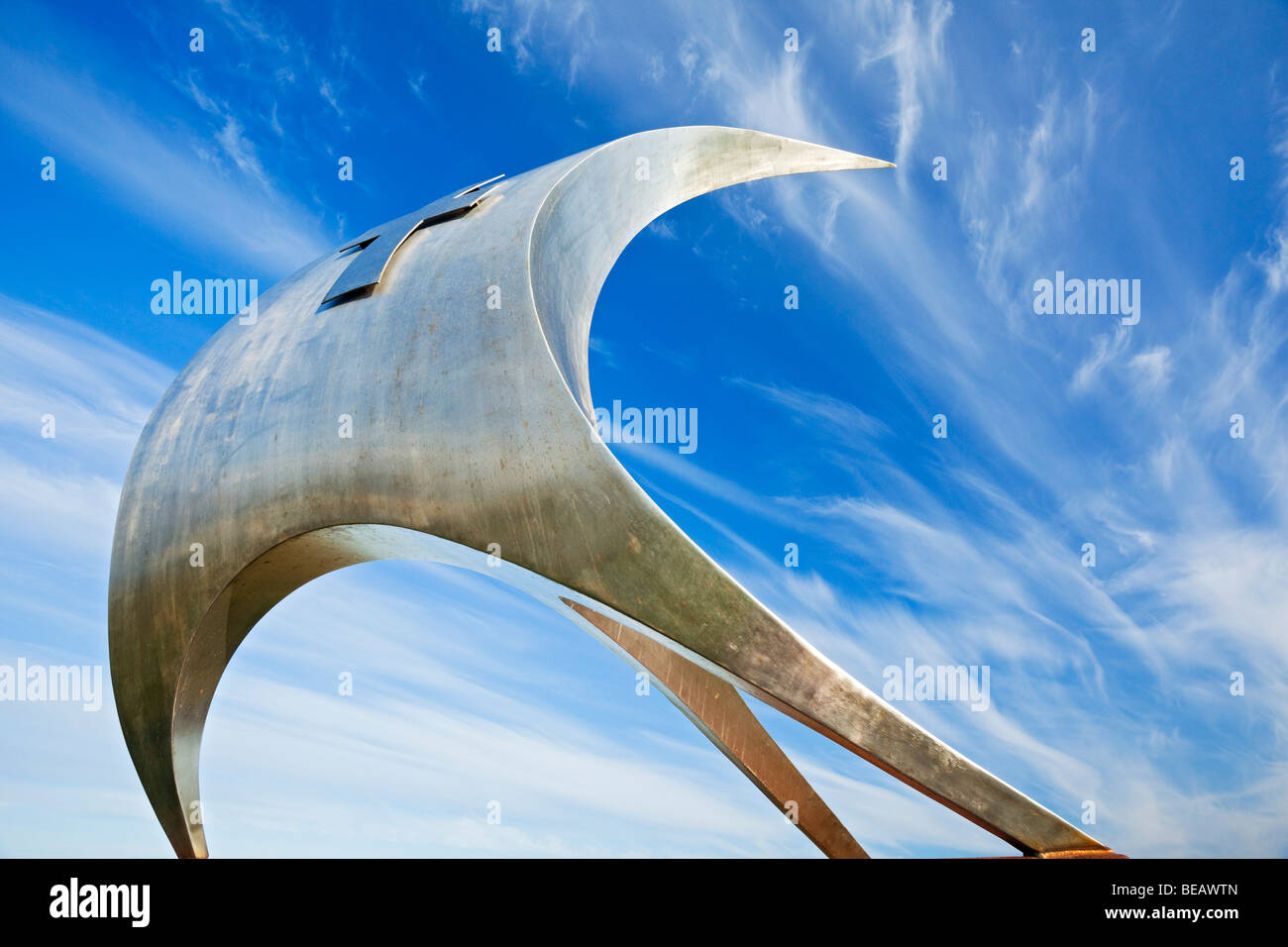 Modern rendition of Viking sailing ship on a monument in Thorlakshofn ...
