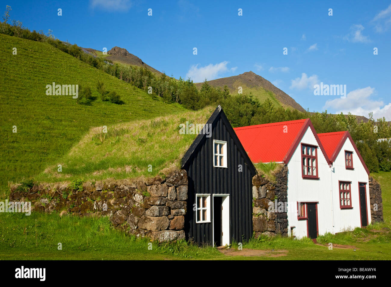 Restored buildings of the Skogar Folk Museum, Iceland Stock Photo - Alamy