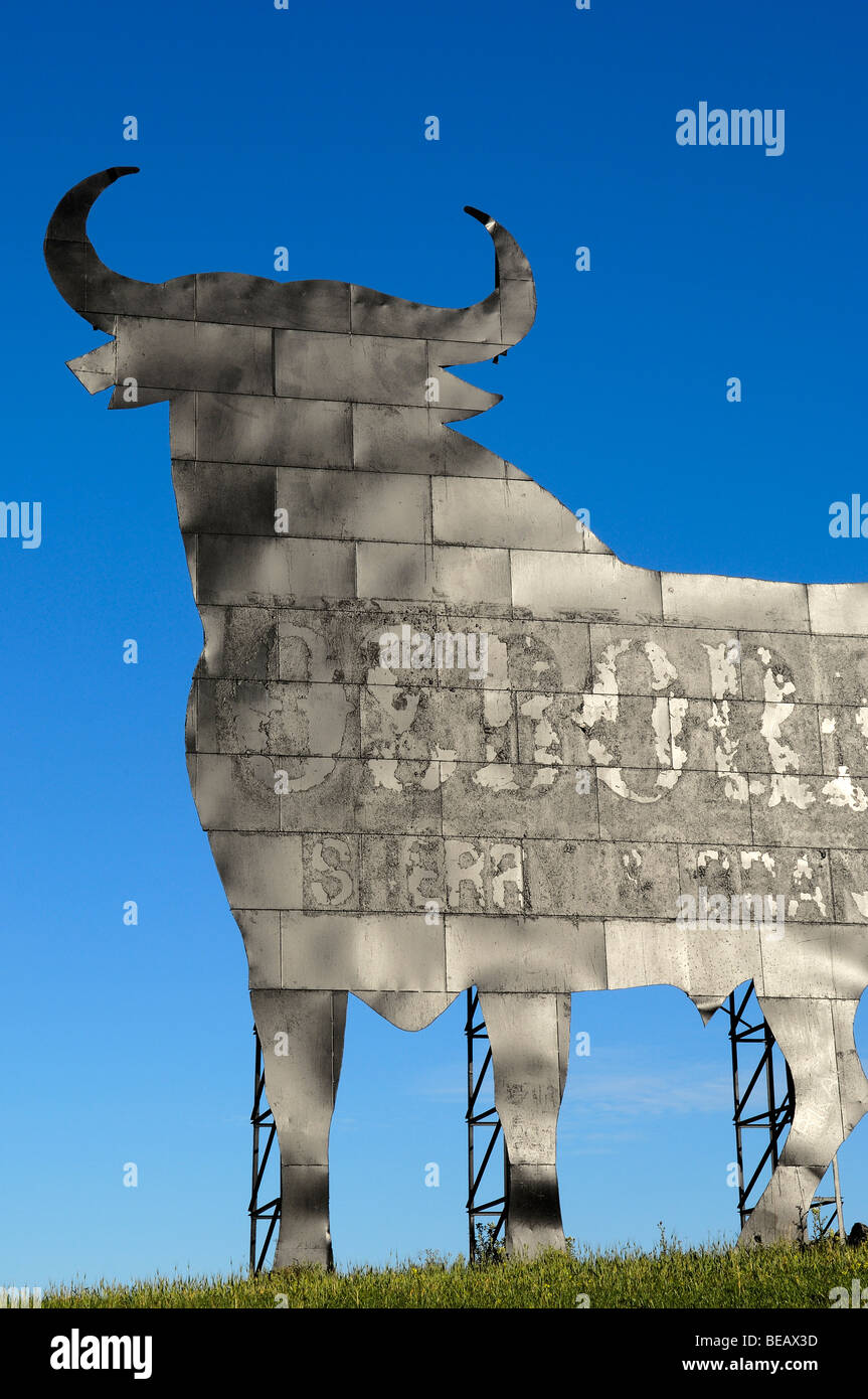 Bull silhouette, typical advertising of Spanish sherry Osborne. Malaga ...