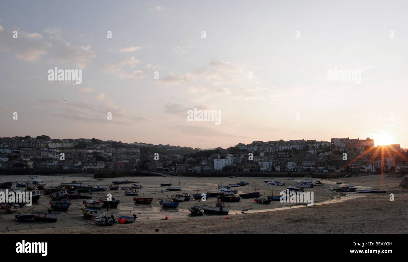 The port of St Ives in Cornwall at sunset Stock Photo - Alamy