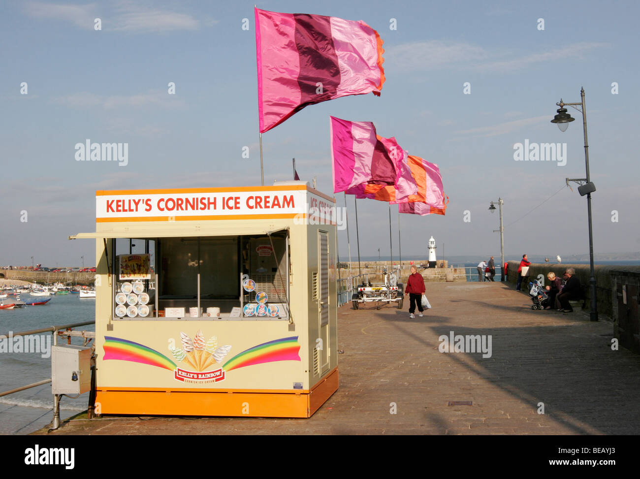 Flags flying by the harbour at St Ives in Cornwall to celebrate their ...