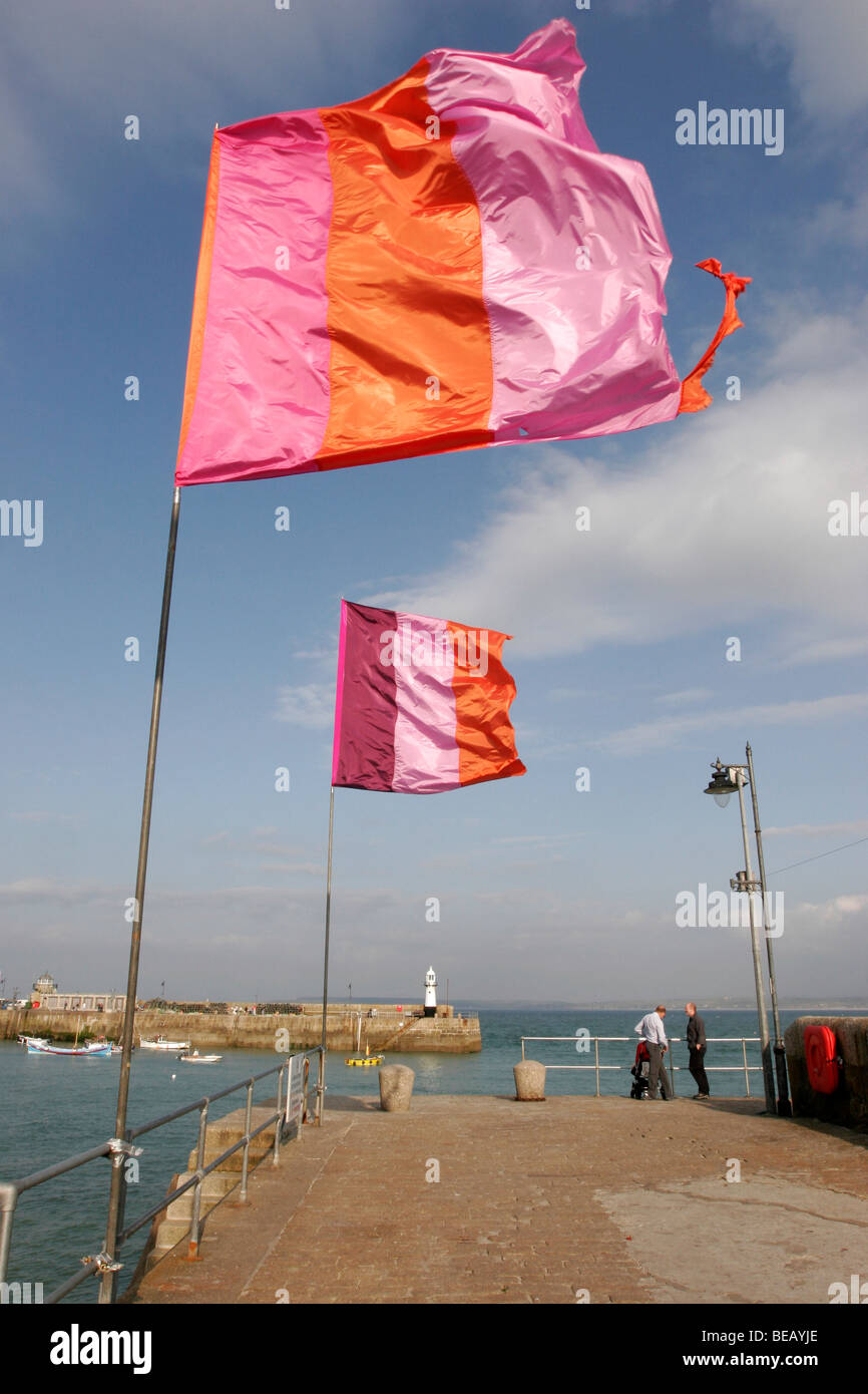 Flags flying by the harbour at St Ives in Cornwall to celebrate their ...
