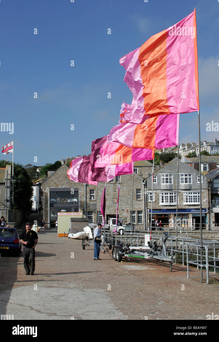 Flags flying by the harbour at St Ives in Cornwall to celebrate their ...