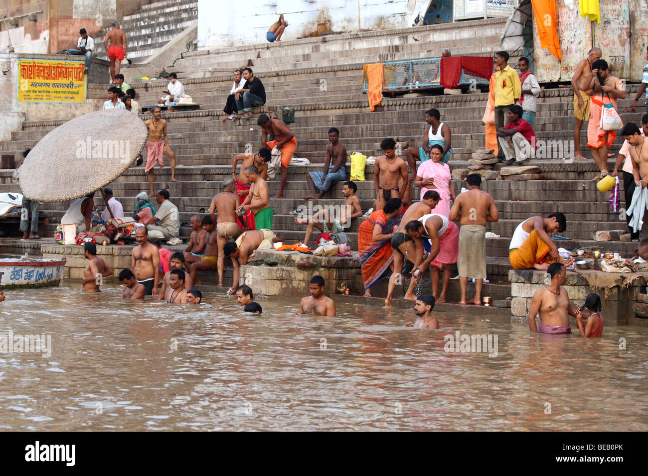 people take morning bath in the ganges river, benares varanasi Stock ...