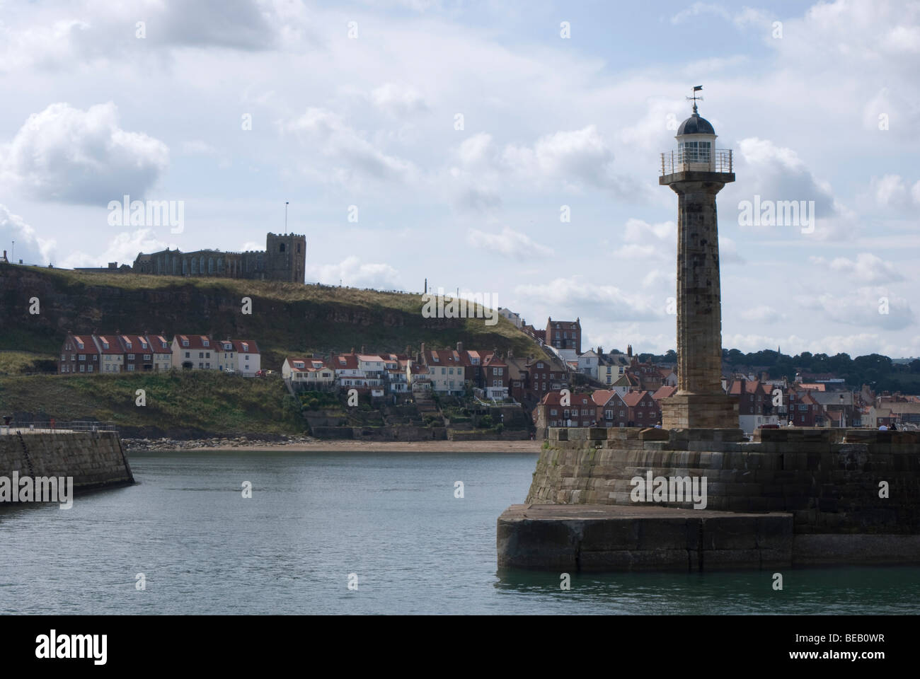 The entrance to the harbour at Whitby, North Yorkshire, England Stock ...