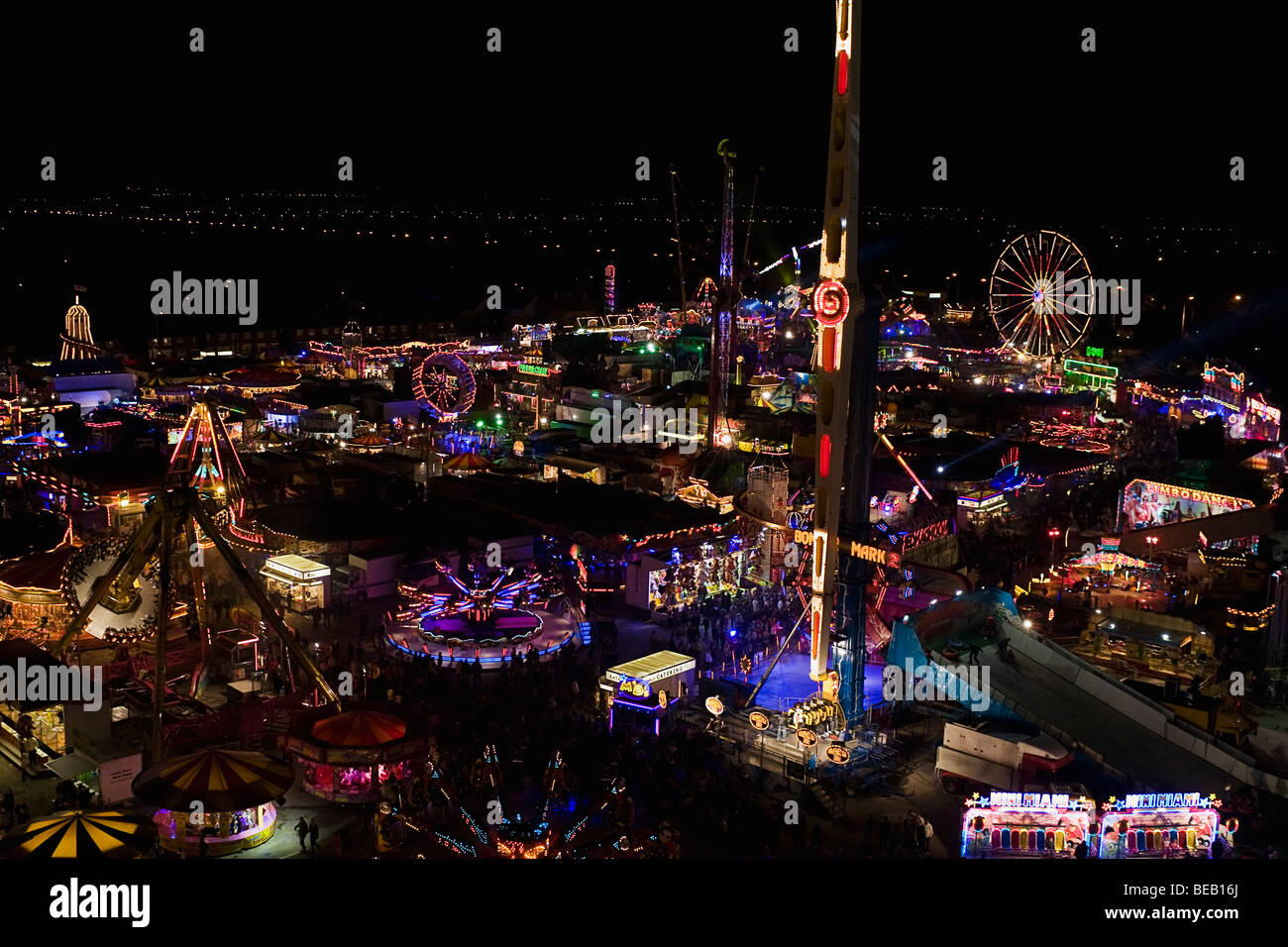 Photograph of Hull Fair at night, taken from a big wheel looking down ...
