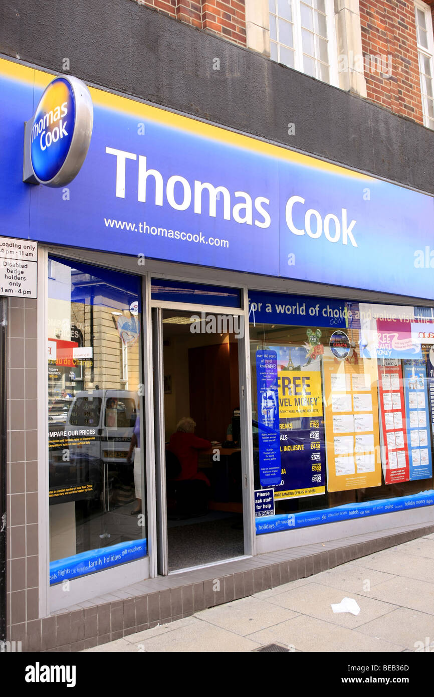 Thomas Cook Travel Agents store and overhead sign Stock Photo - Alamy