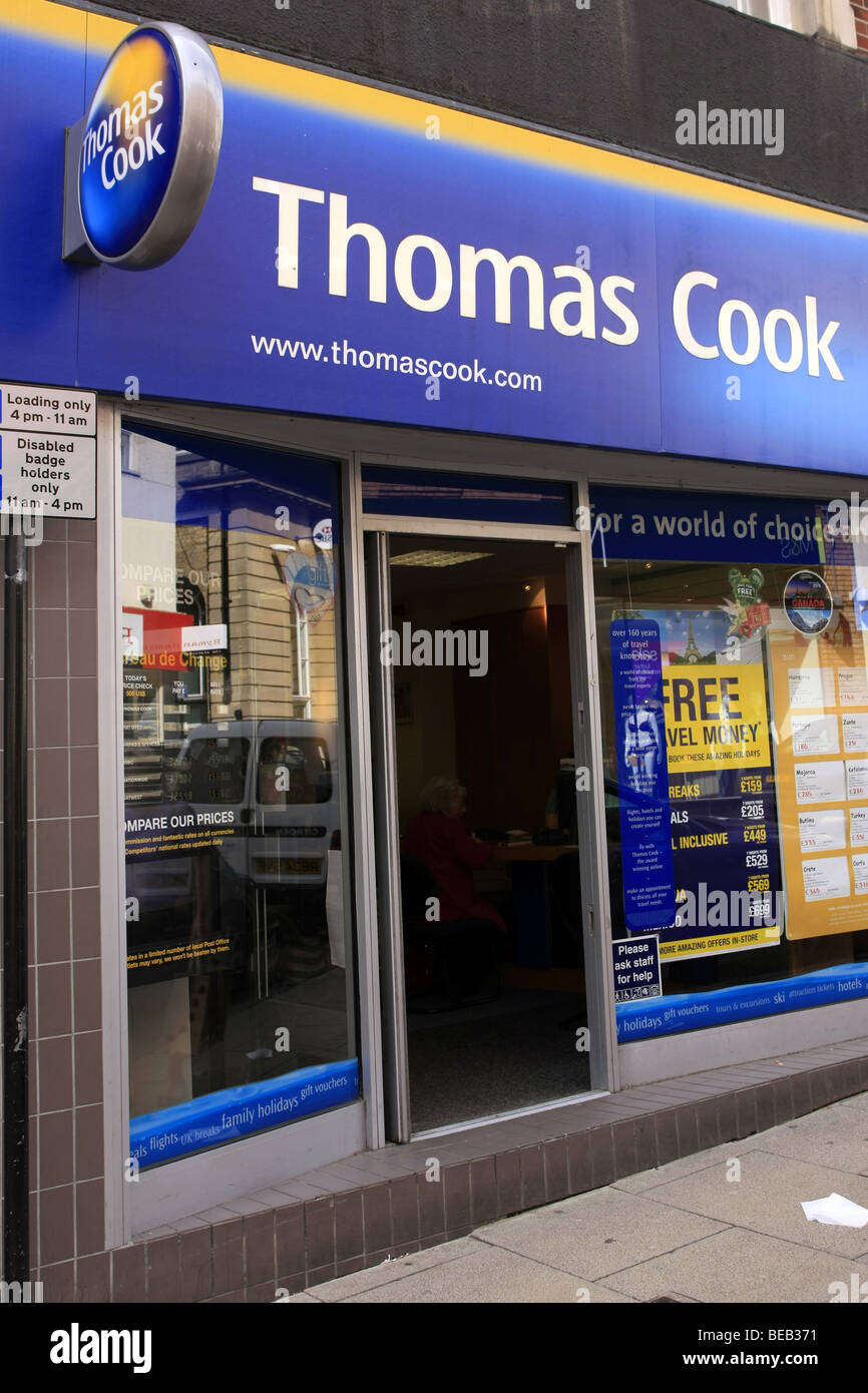 Thomas Cook Travel Agents store and overhead sign Stock Photo - Alamy