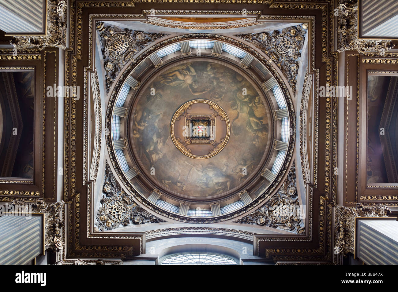 dome at entrance to Painted Hall, Greenwich Hospital, King Charles ...