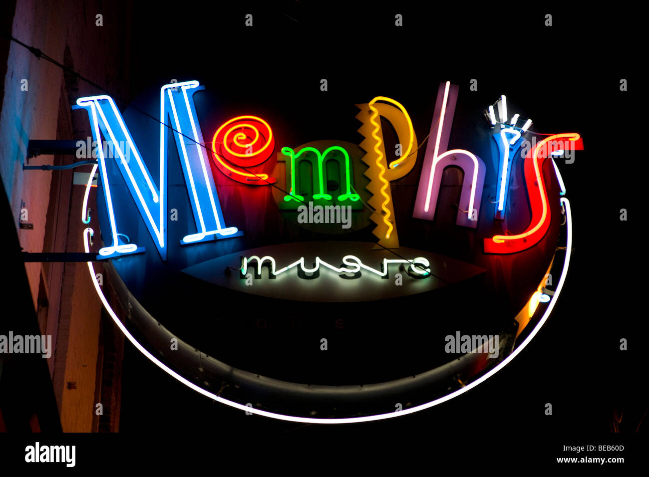 Memphis Music neon sign at night, Beale St, Memphis, Tennessee, USA ...