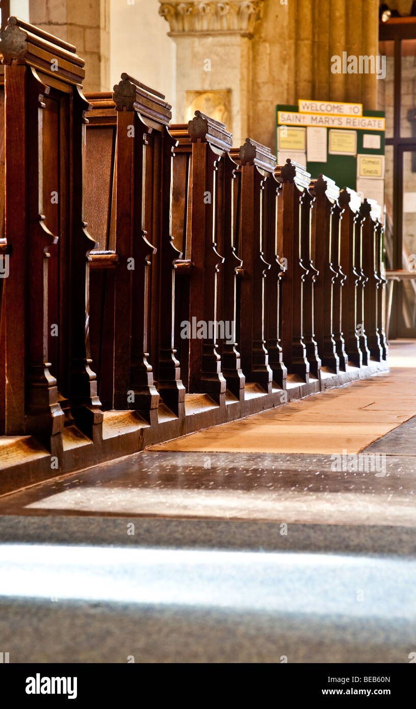 Interior of St Mary's Church, Reigate, showing the pews Stock Photo - Alamy