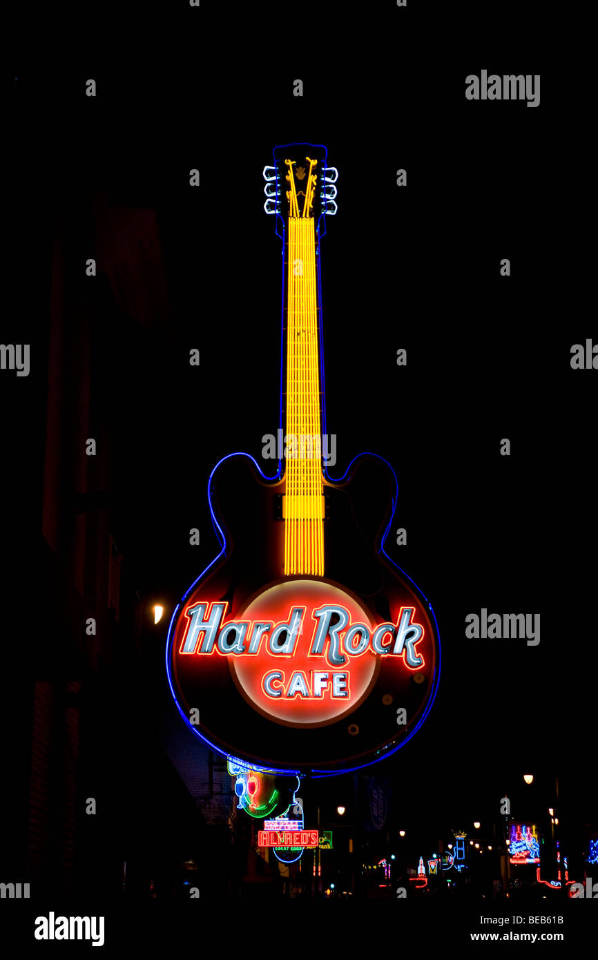 Hard Rock Cafe neon sign at night, Beale St, Memphis, Tennessee, USA ...