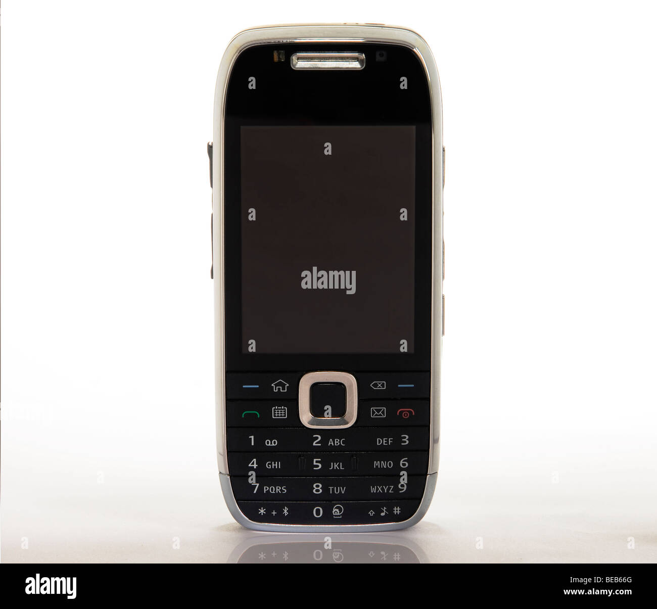 Mobile phone against white back-drop with slight reflection Stock Photo ...