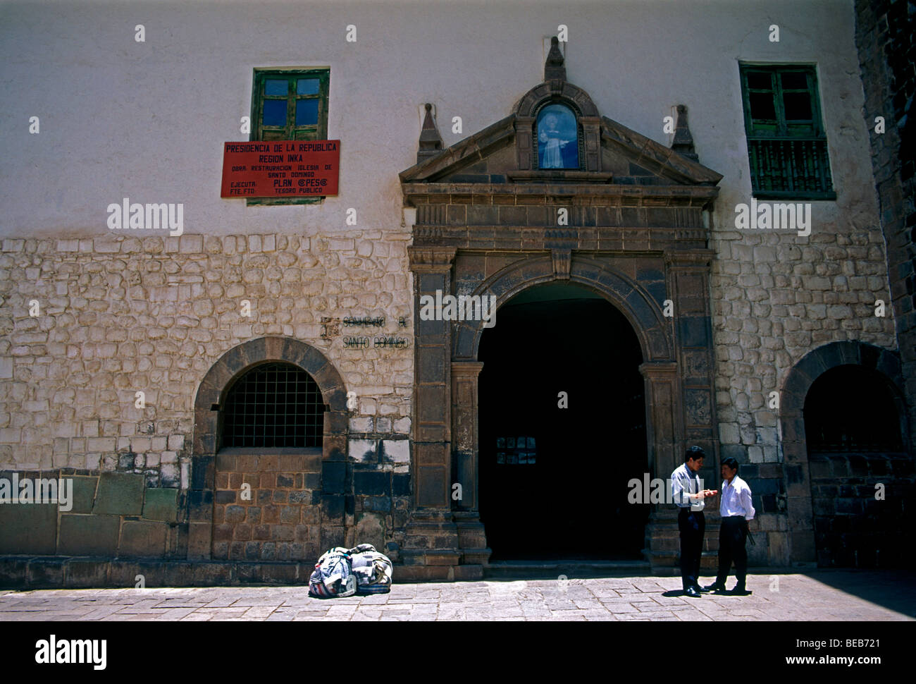Peruvian men, talking, Santo Domingo Church and Convent, Roman Catholic ...