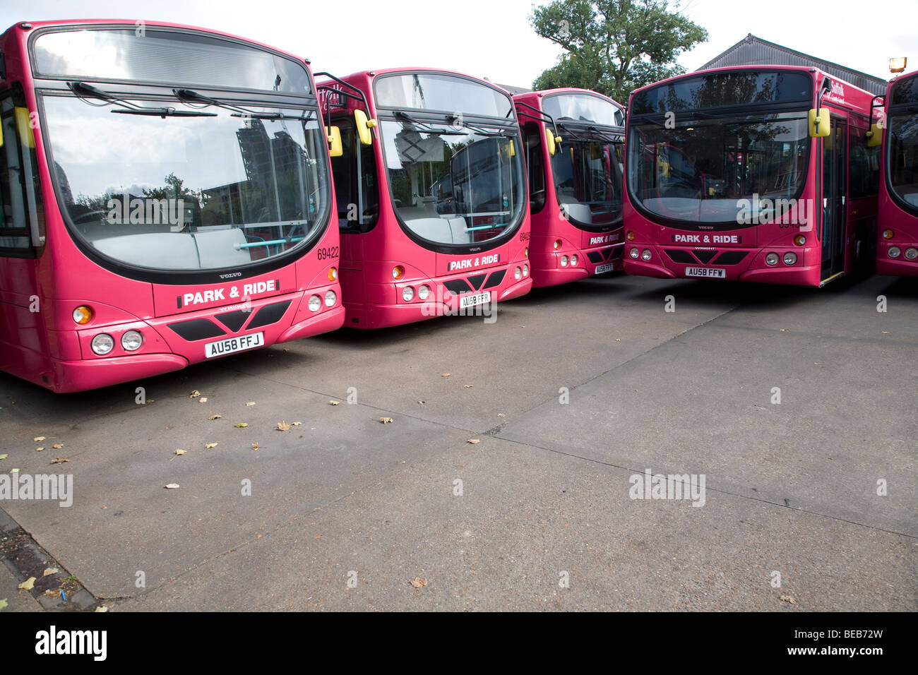 Park and ride buses in depot, Ipswich, England Stock Photo - Alamy