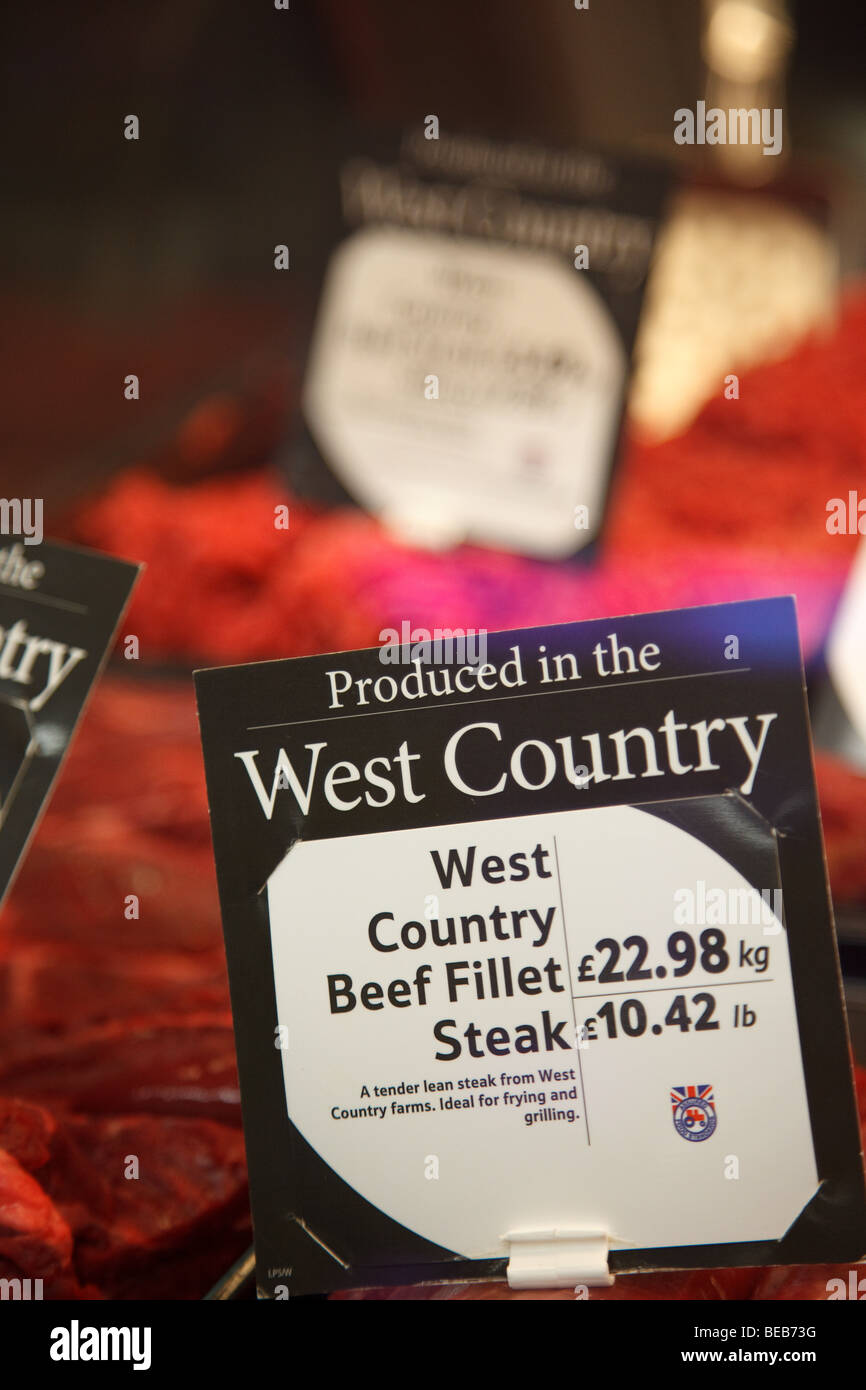 West country meat in the butchery department of a supermarket Stock ...