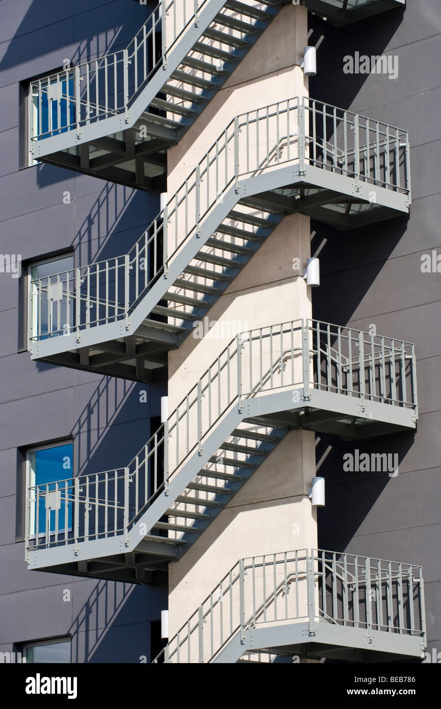 Fire escape on modern office building at Cardiff Bay South Wales UK ...